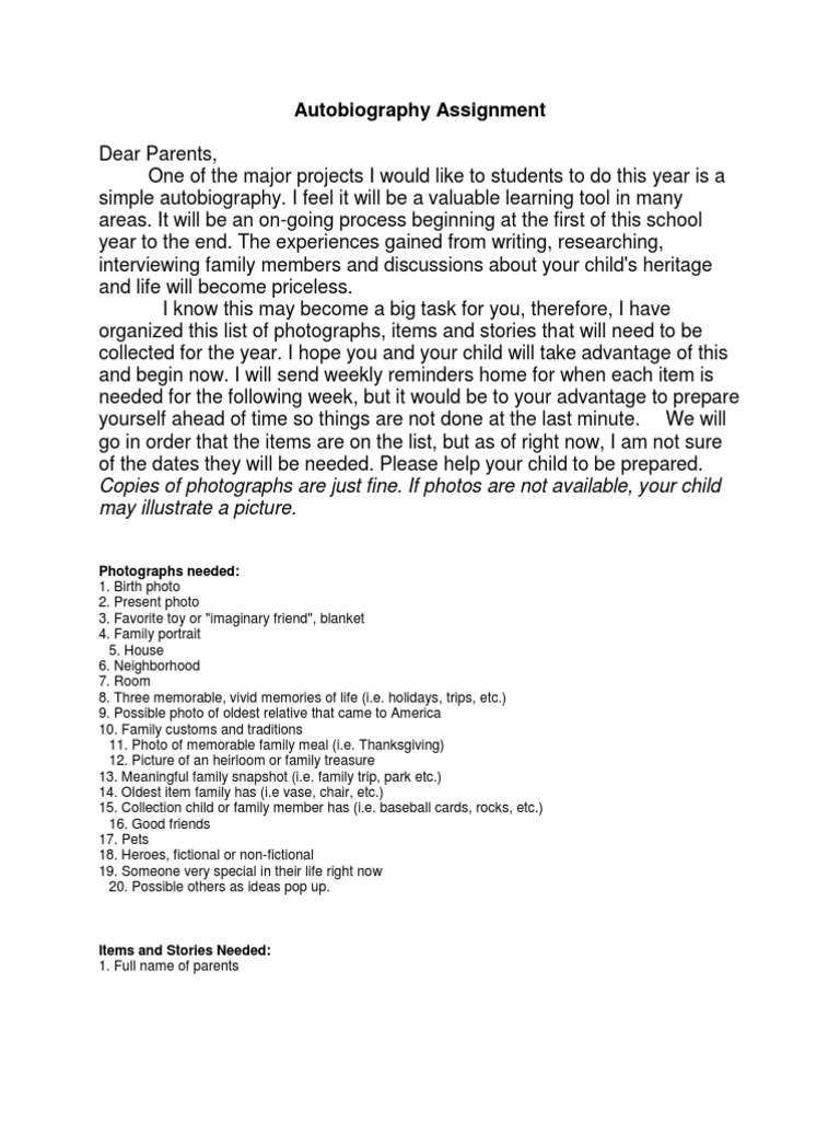 Autobiography Project | PDF | Photograph | Parent
