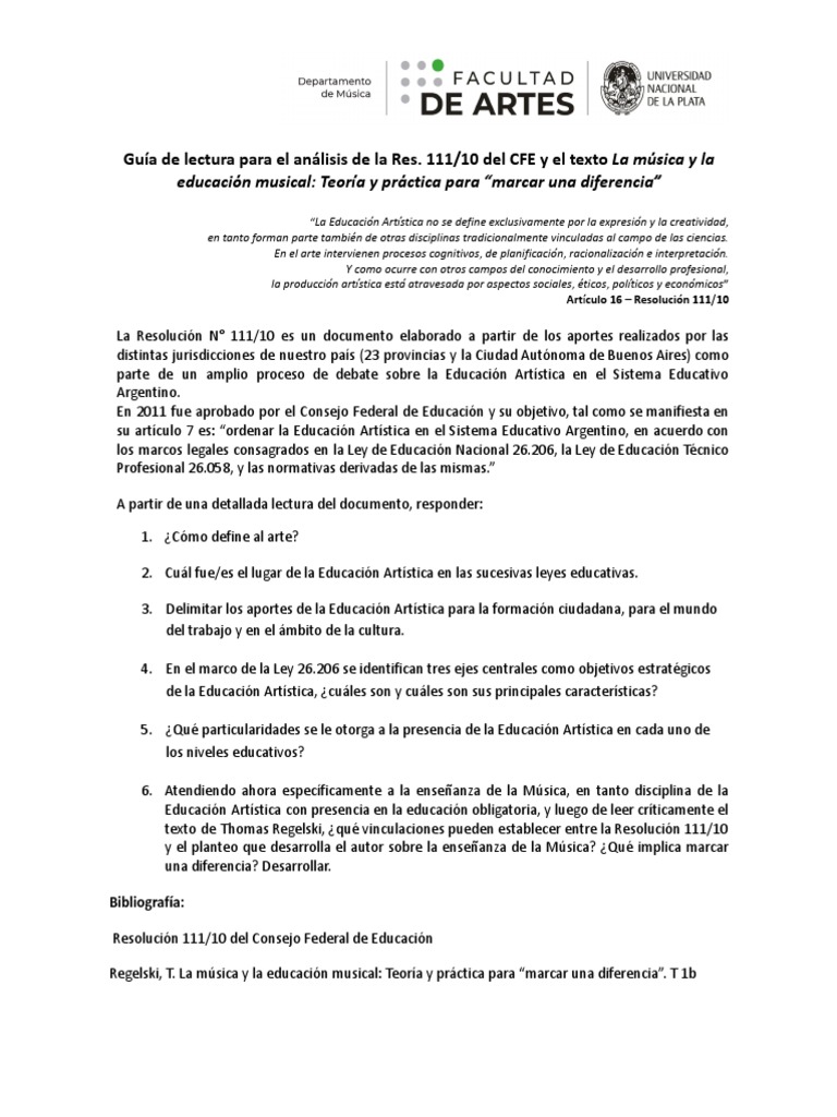 Análisis de la Resolución 111/10 CFE | PDF | Educación en artes visuales