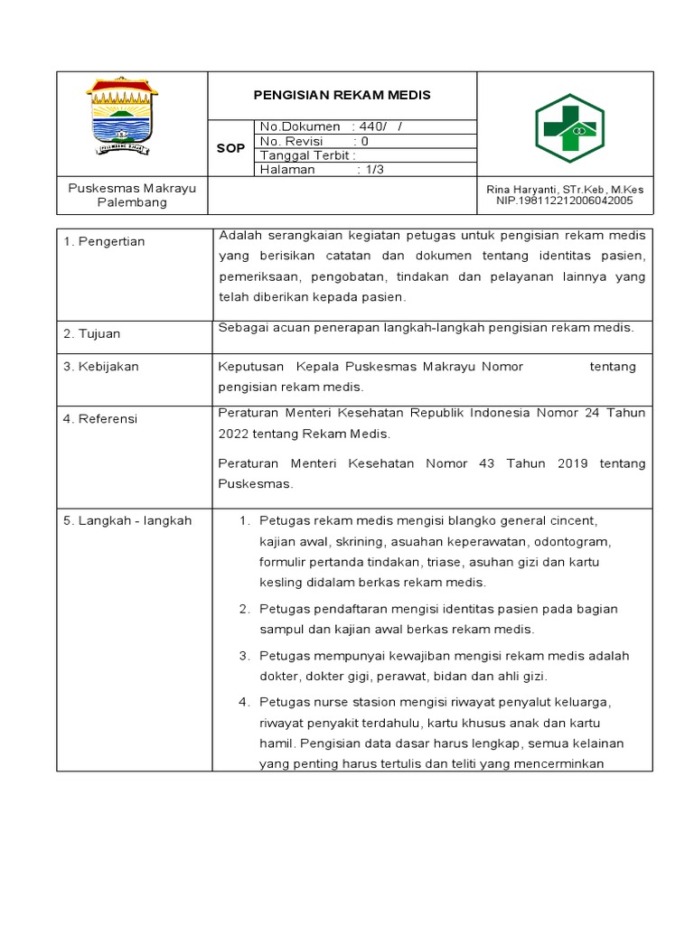 SOP Penulisan Rekam Medis | PDF