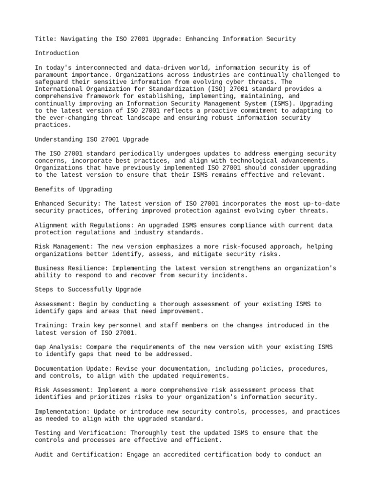 Title Navigating The ISO 27001 Upgr | PDF | Business