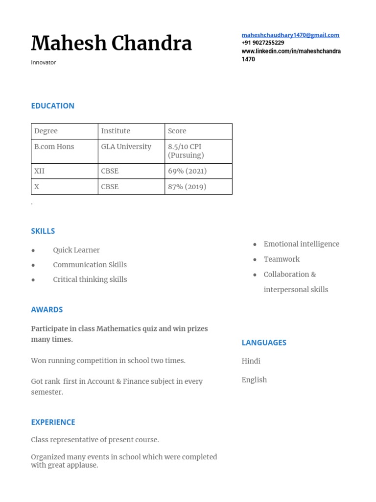 Mahesh Chandra Resume | PDF