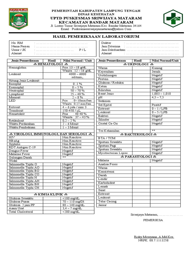 Hasil Pemeriksaan Laboratorium Puskesmas | PDF