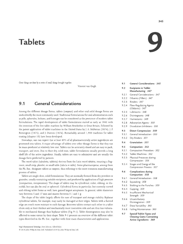 Tablets (Selected Chapter Part), Voigt's Pharmaceutical Technology | PDF