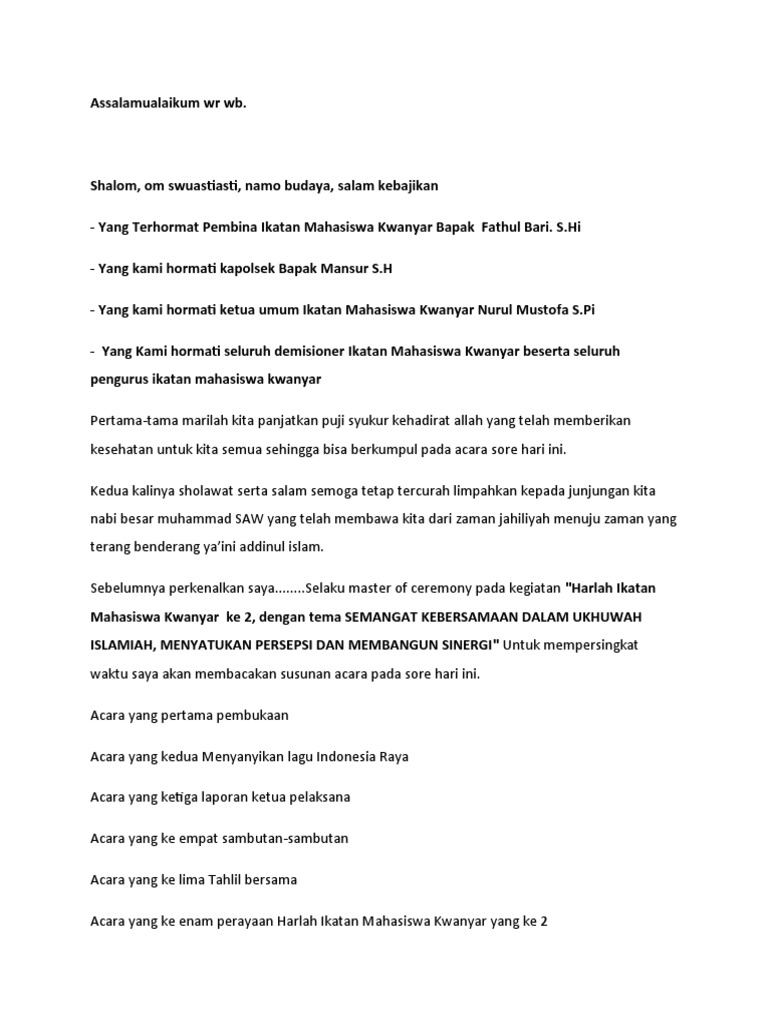 Teks MC Harlah PMII Rayon Al Fatah 22 Salinan | PDF