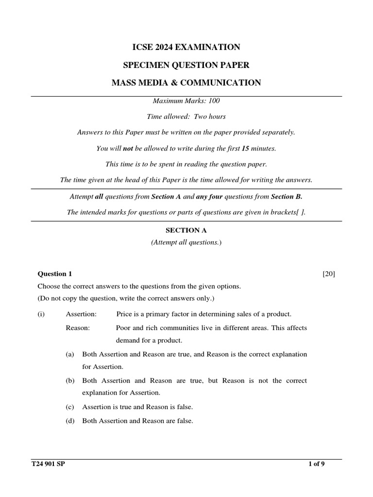 Icse 2024 Specimen 901 MMC | PDF | Computers