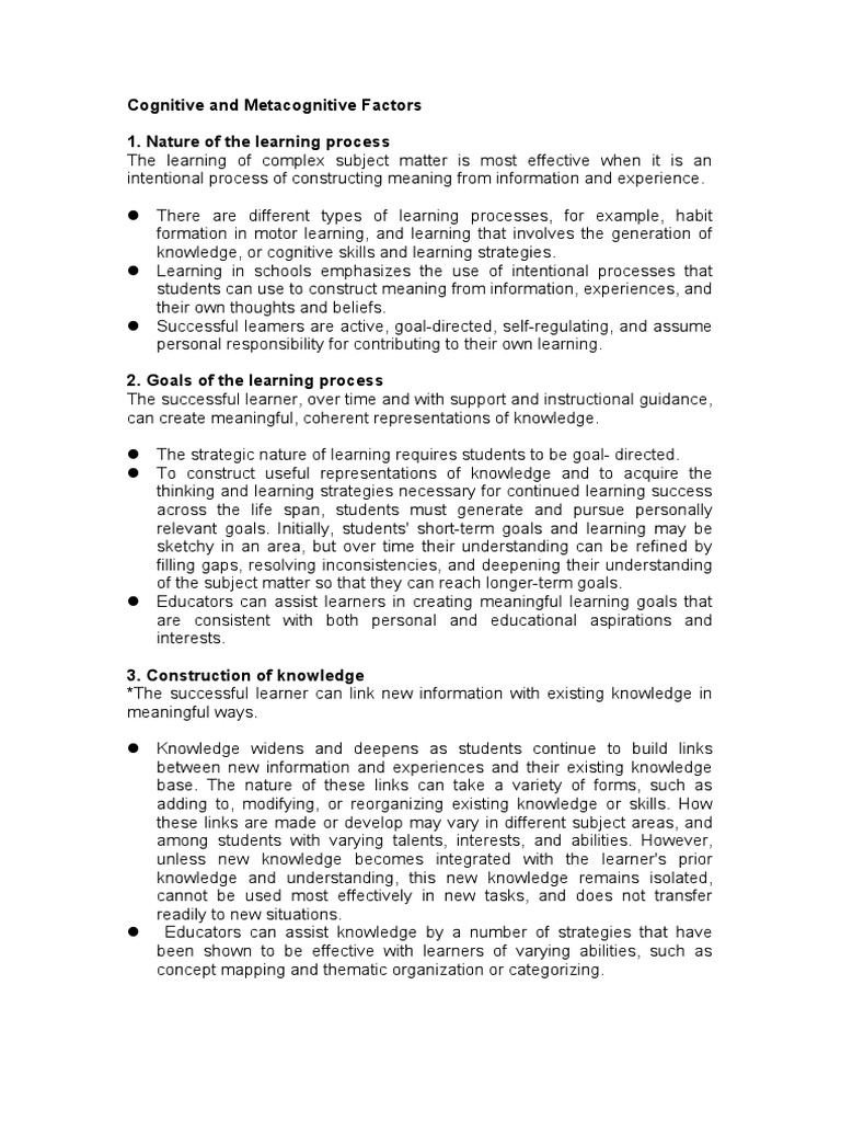 Cognitive and Metacognitive Factors | Download Free PDF | Learning ...