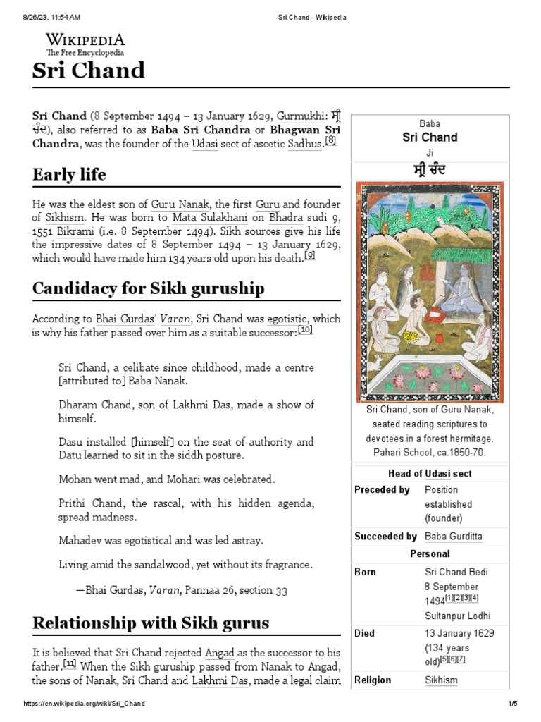 Sri Chand: Founder of Udasi Sect | PDF