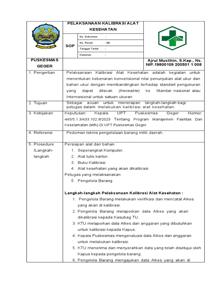 Sop Pelaksanaan Kalibrasi Alkes | PDF