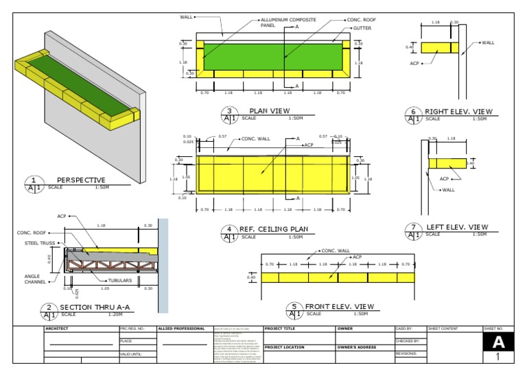 3 Plan View 6 Right Elev. View: Conc. Roof Alluminum Composite Panel Gutter Wall | PDF