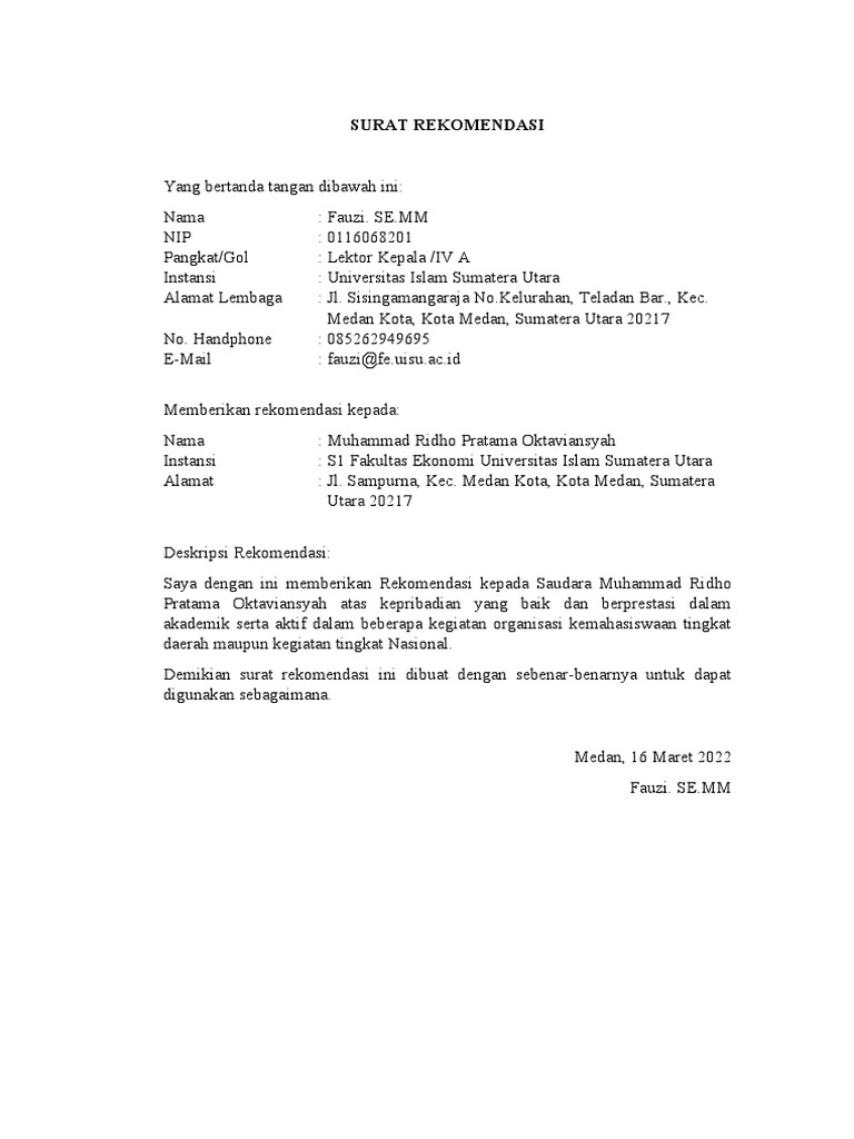 Surat Rekomendasi 2 | PDF