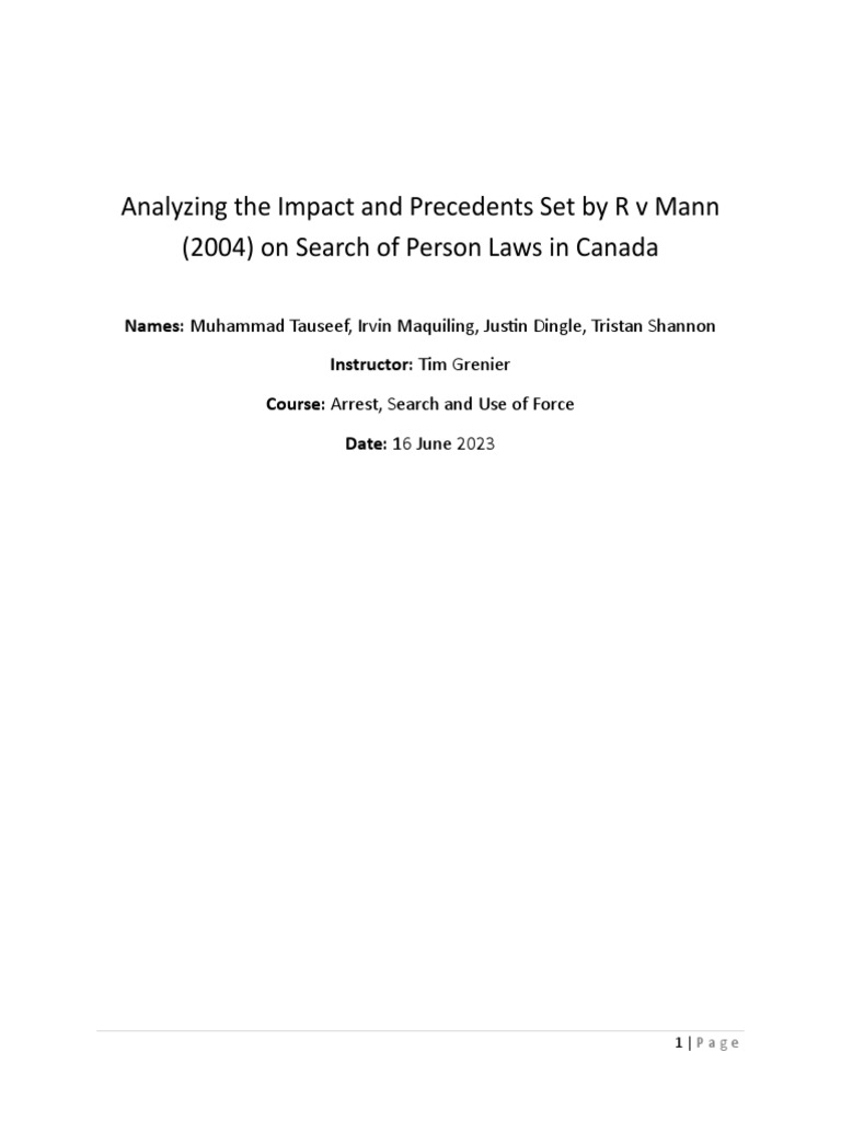 Analyzing The Impact and Precedents Set by R V Mann | PDF | Search And ...