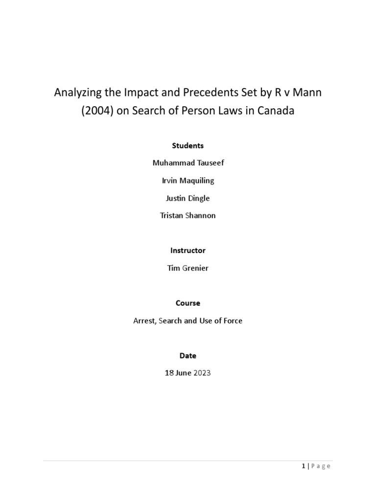 Analyzing The Impact and Precedents Set by R V Mann 3 | PDF