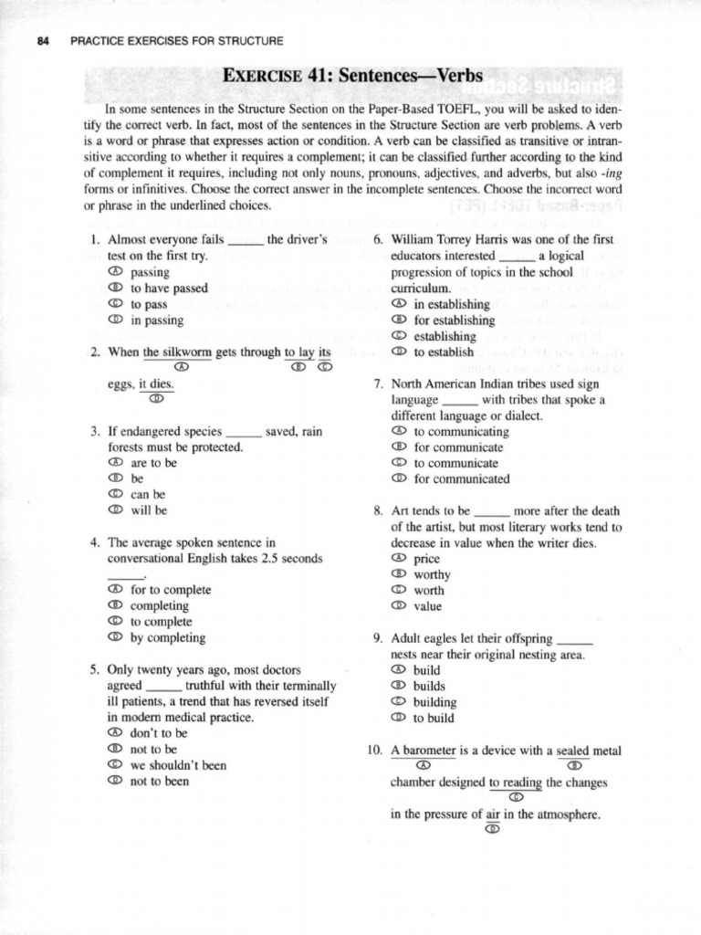 Practice TOEFL Structure 1 | Download Free PDF | Verb | Human Communication