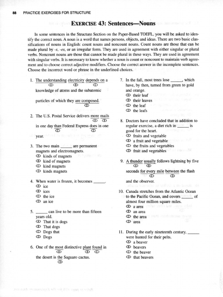 Practice TOEFL Structure | PDF | Noun | Grammatical Number