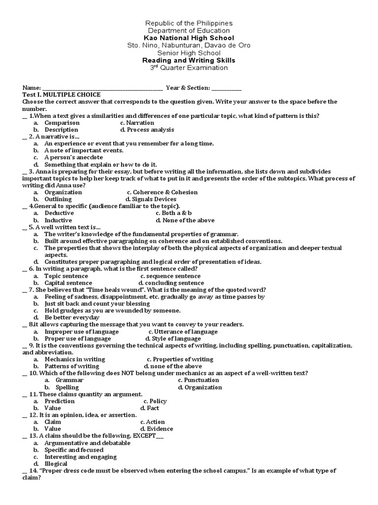 TQ (Reading and Writing) | PDF