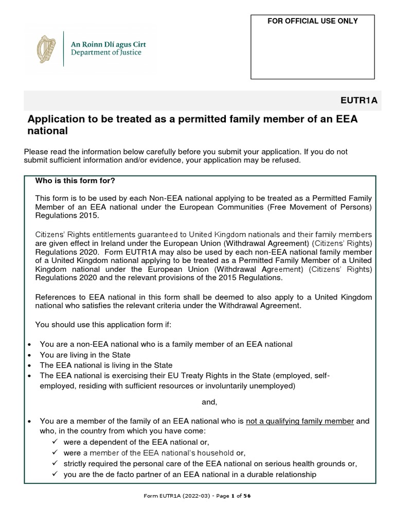 Form EUTR1A 1 | PDF
