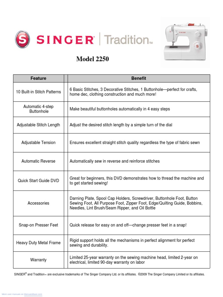 Manual Singer Tradition 2250 | PDF