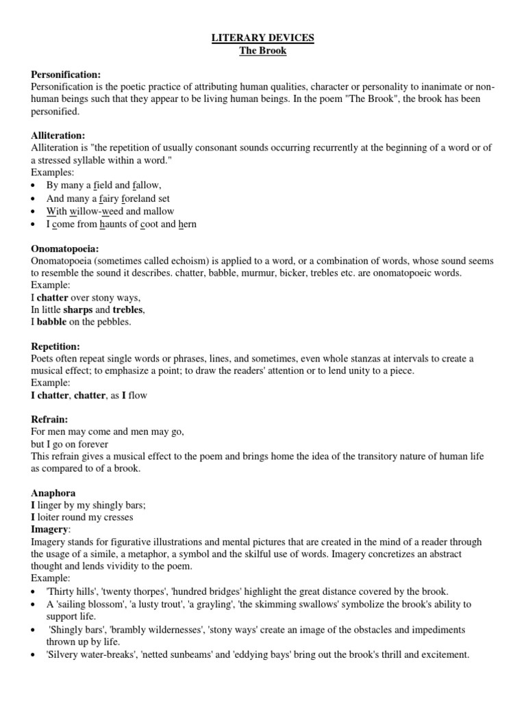 Literary Devices in "The Brook" Poem | PDF