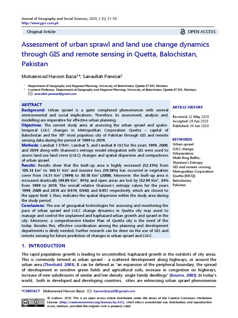 Assessment of Urban Sprawl and Land Use Change Dynamics Through GIS and ...