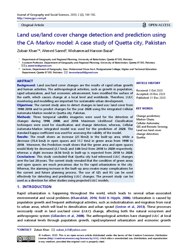 Land Use/land Cover Change Detection and Prediction Using The CA-Markov ...
