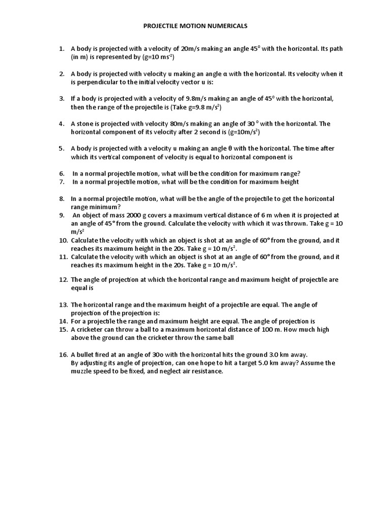 Projectile Numericals | PDF