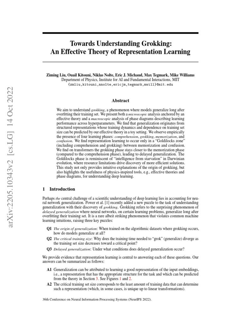 2022 - Towards Understanding Grokking - An Effective Theory of Representation Learning | PDF ...