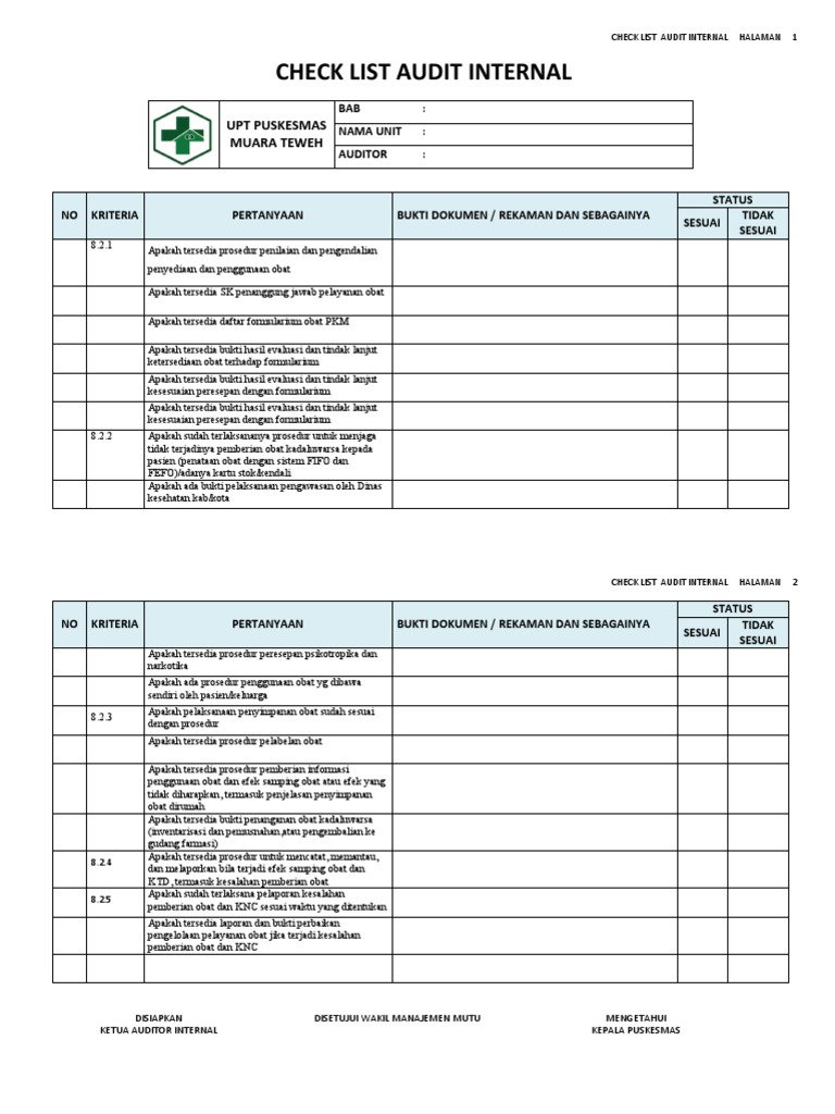 Check List Audit Internal Farmasi | PDF