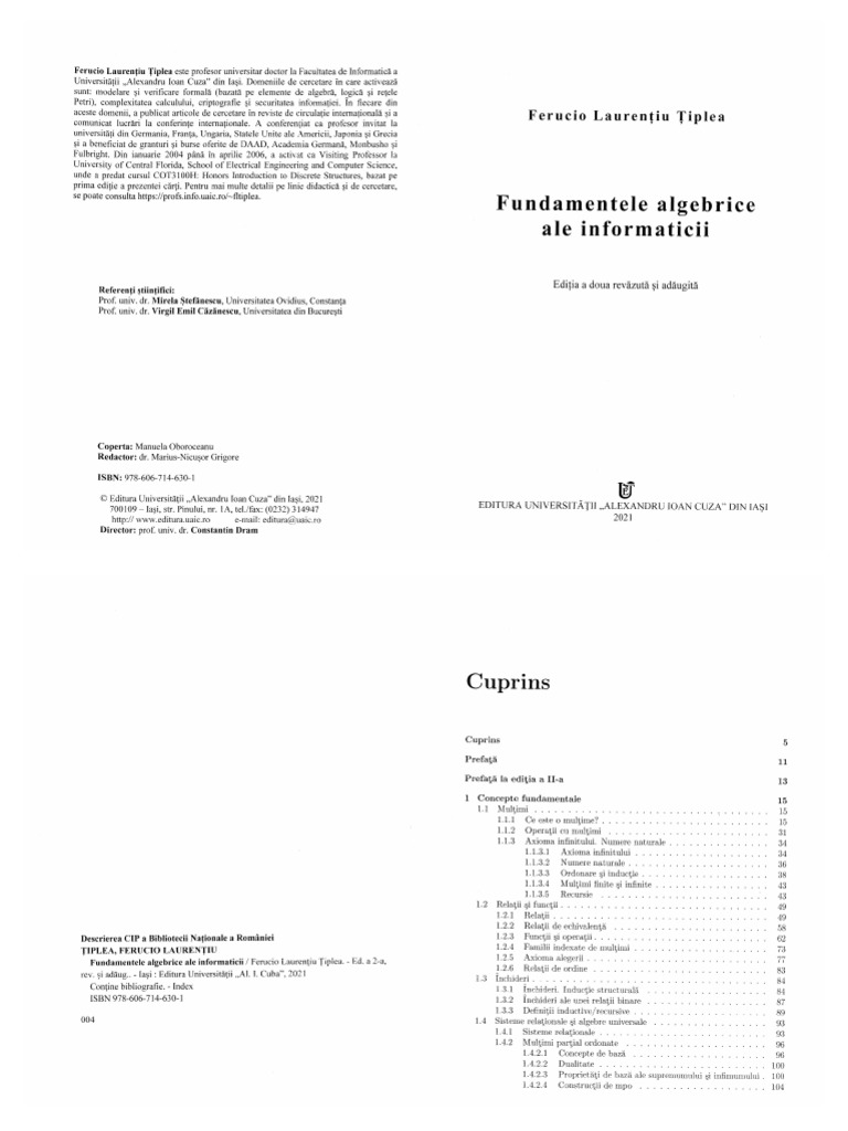 Ferucio Laurențiu Țiplea - Fundamentele Algebrice Ale Programarii ...