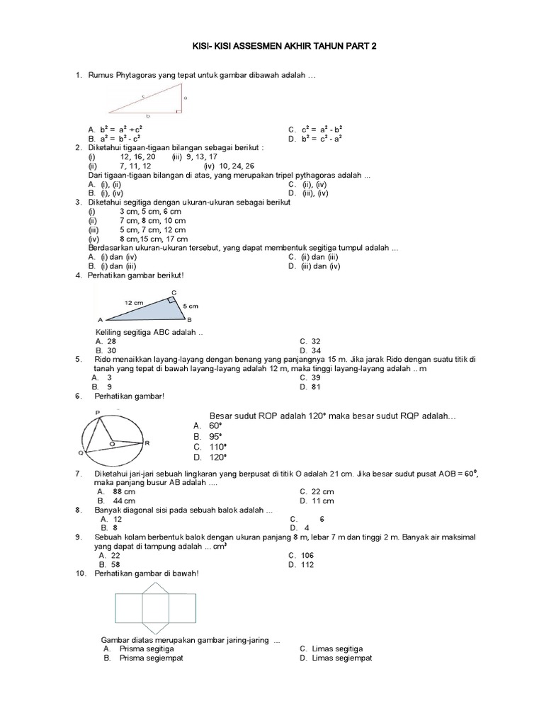 Kisi-Kisi Matematika Genap 2023 2 | PDF