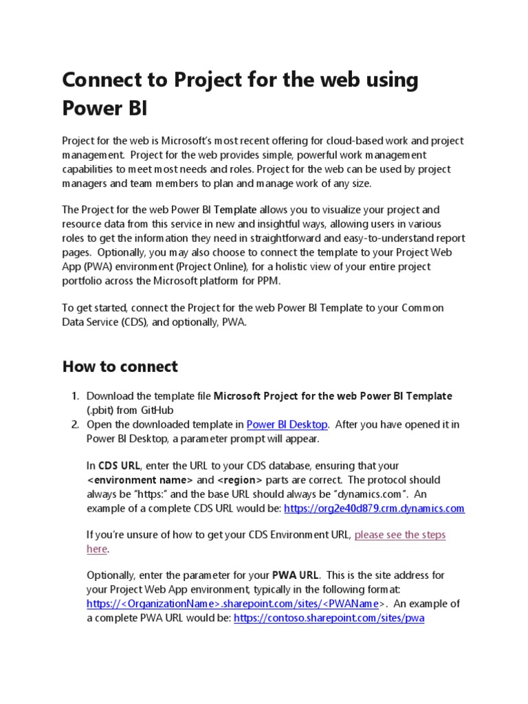 Connect Power BI to Project for Web | PDF | World Wide Web | Internet & Web