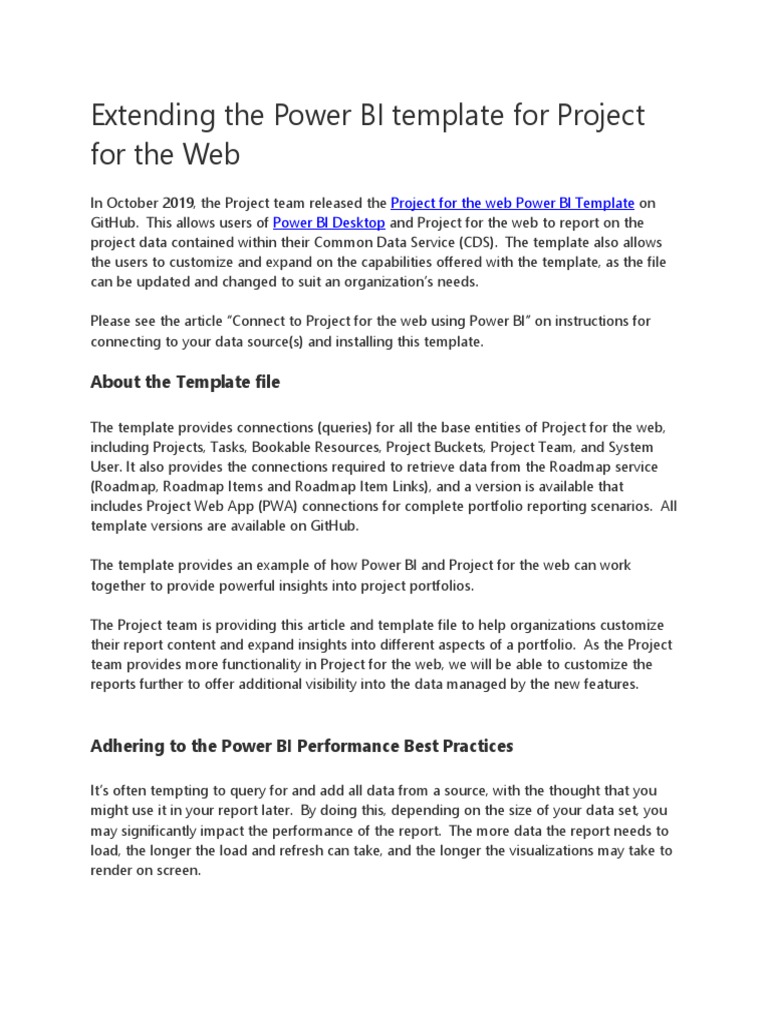 Extending The Power BI Template For Project For The Web | PDF | World Wide Web | Internet & Web