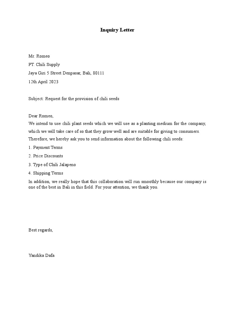 Inquiry Letter | PDF