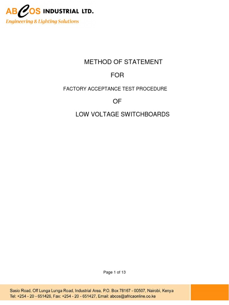 Factory Acceptance Test (FAT) Procedure of LV Switchboards | PDF ...