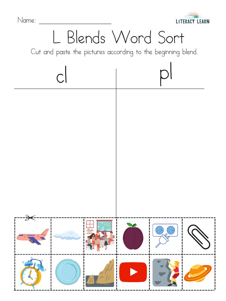 L Blends Word Sort Activity | PDF | Language Arts & Discipline