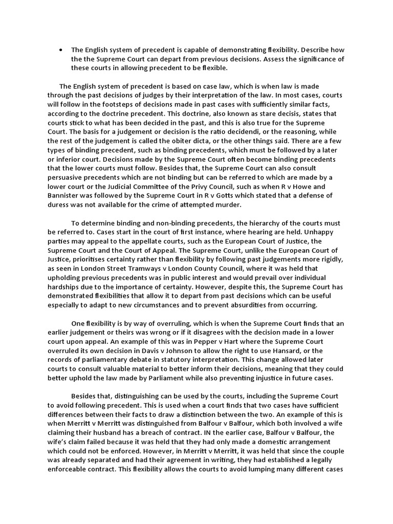 Judicial Precedent Supreme Court Essay | PDF | Precedent | Ethical ...