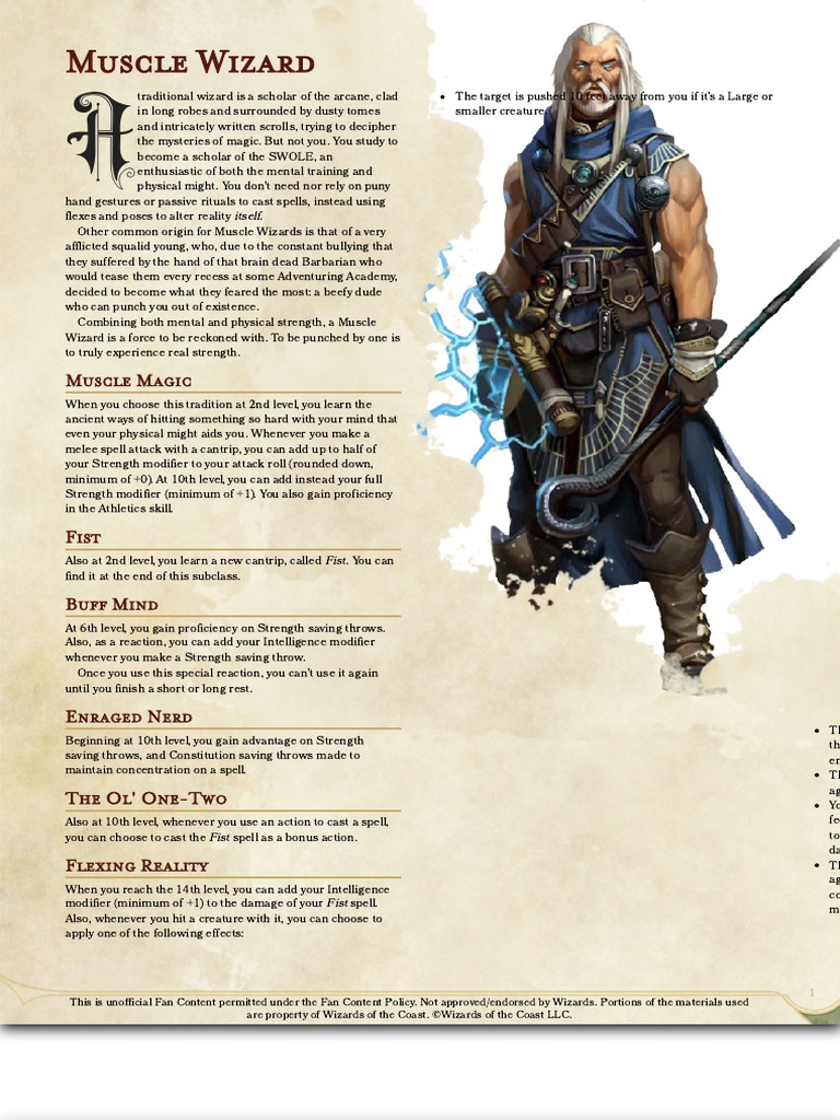 Arcane Tradition - Muscle Wizard - GM Binder | PDF