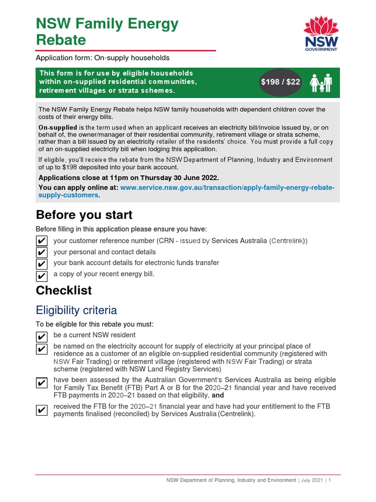 Family Energy Rebate Application Form On Supply (v7) | PDF | Rebate ...