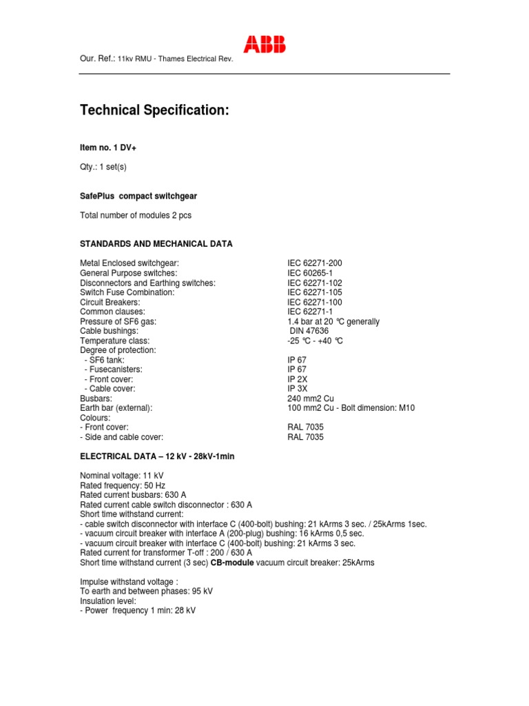 11kv RMU - Thames Electrical Rev. - Technical Datasheets | PDF | Transformer | Switch