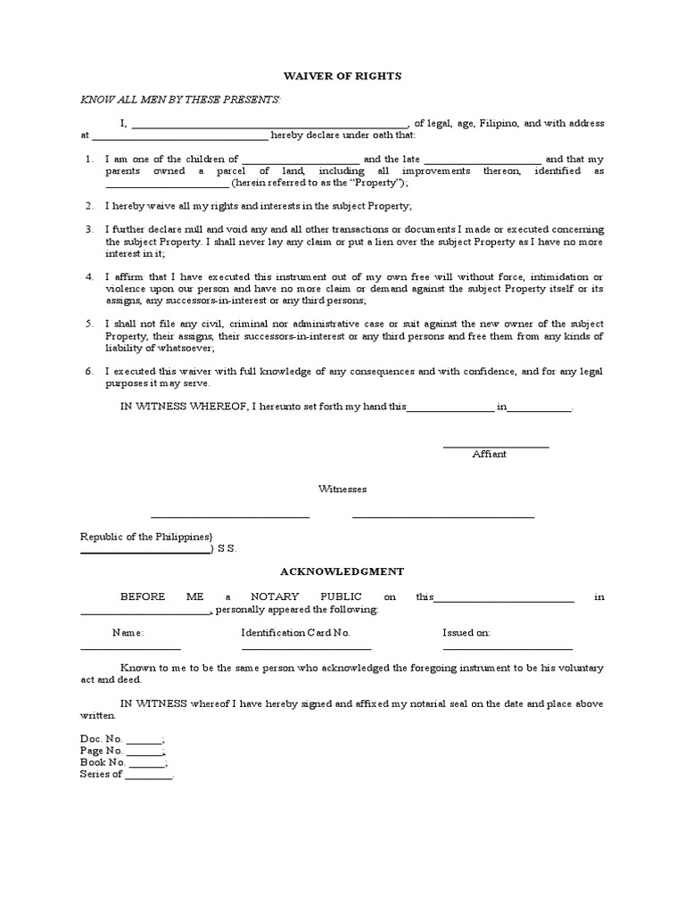 Waiver of Rights Over Lot | PDF