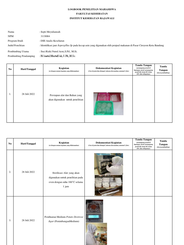 Logbook Penelitian Mahasiswa Kesehatan | PDF