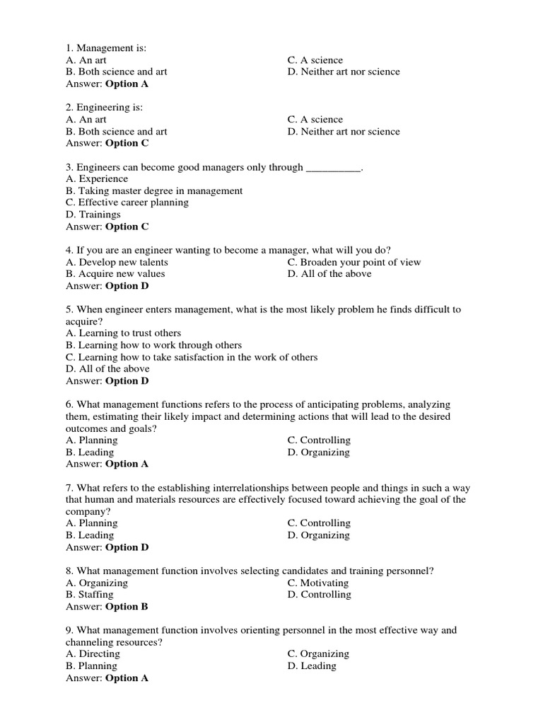 Engineering Management Question Bank | PDF