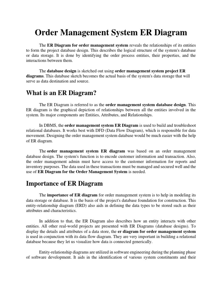 Order Management System ER Diagram PDF | Download Free PDF | Databases | Database Design