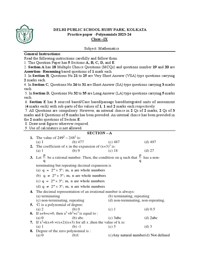 WS Polynomials | PDF | Factorization | Numbers