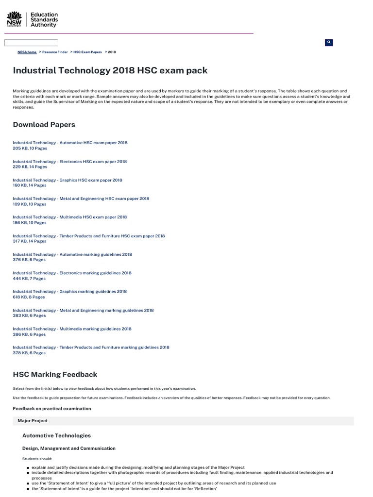Industrial Technology 2018 HSC Exam Pack NSW Education Standards | PDF
