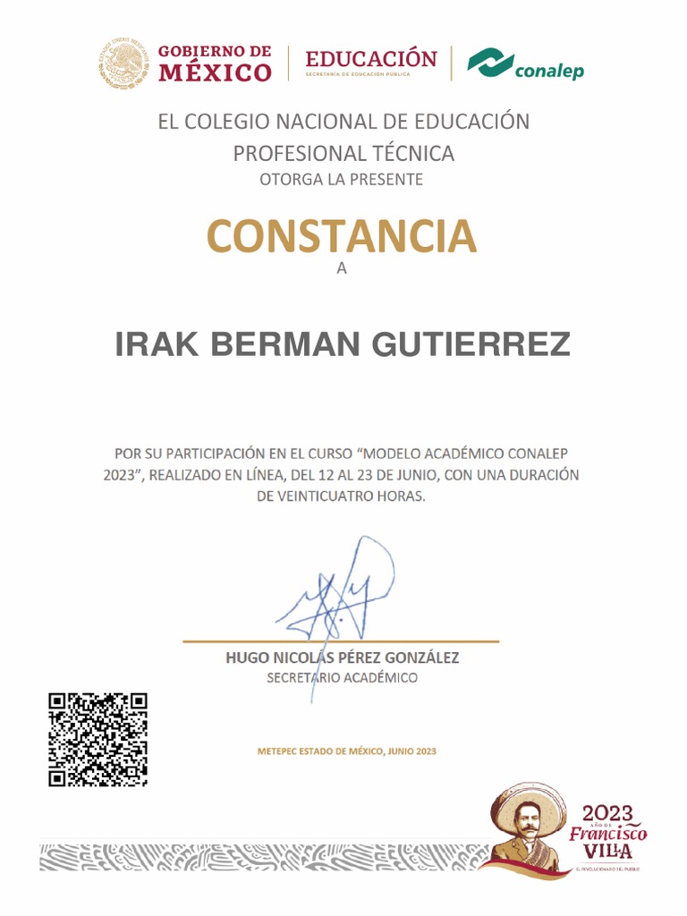 23-06 Constancia Modelo Académico Conalep 2023 | PDF