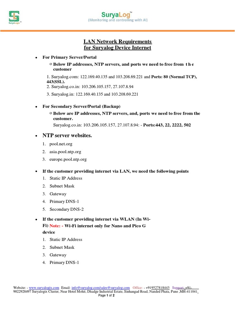 LAN Setup for Suryalog Devices | PDF