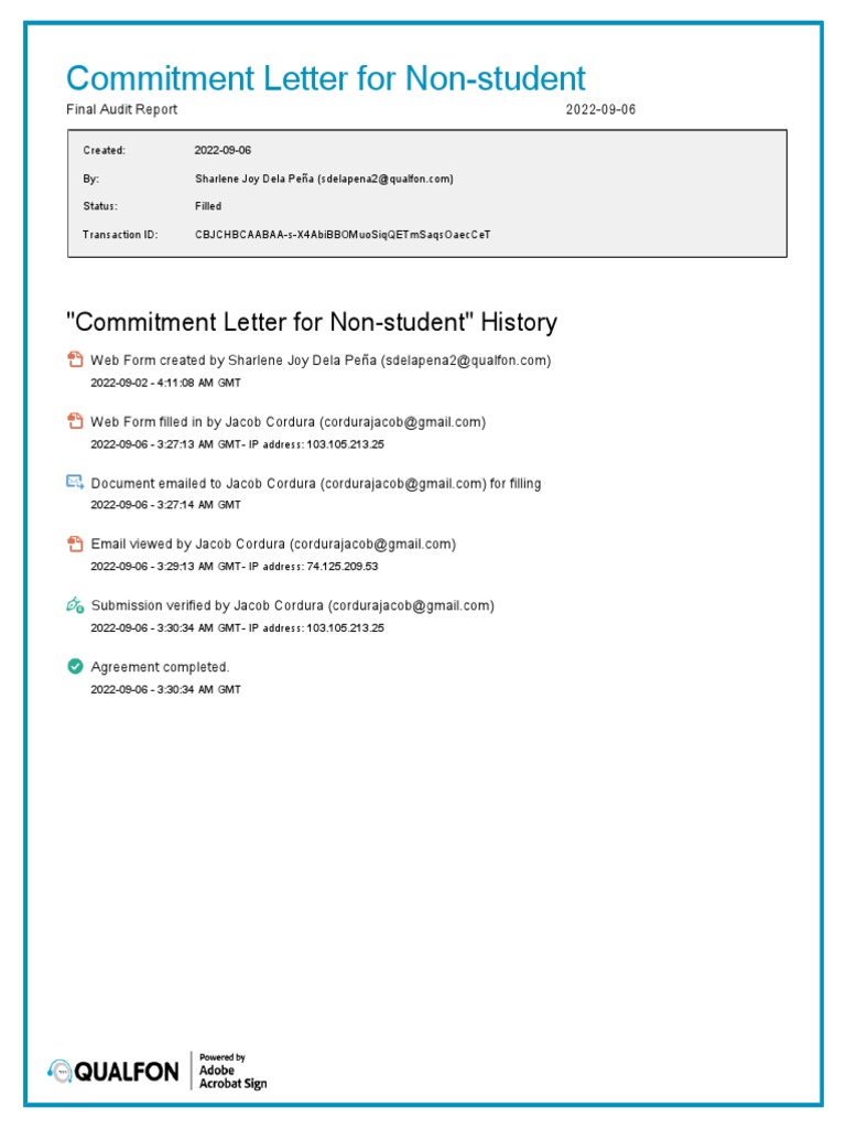 Commitment Letter For Non-Student - Audit | PDF | Finance & Money ...