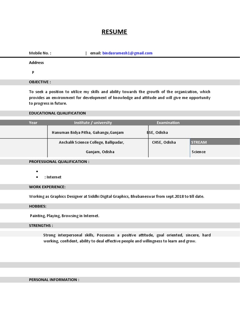 Resume: Address | PDF | Career & Growth