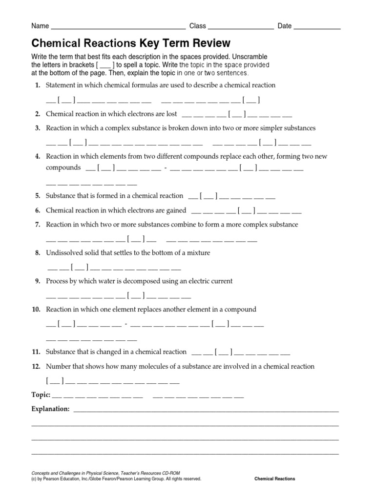 PSCH 0814 Key | PDF | Chemical Substances | Chemical Reactions