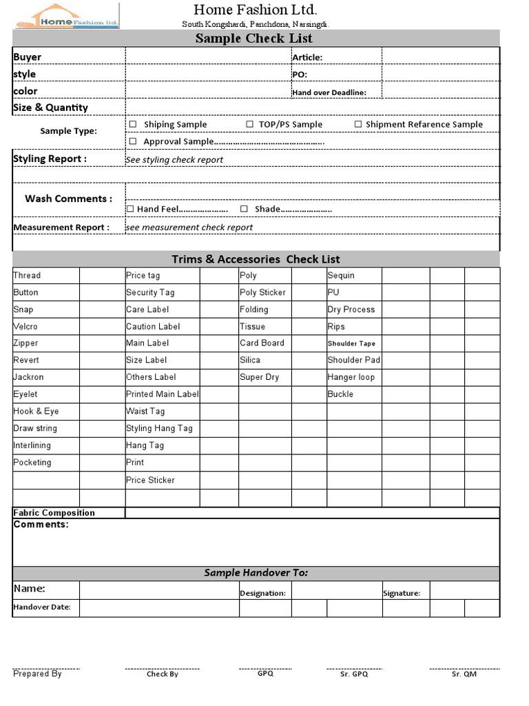 Sample Check List | PDF
